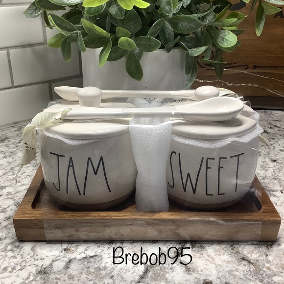 Rae Dunn | Dining | Rae Dunn Jam Sweet Containers Wspoons On Wooden ...